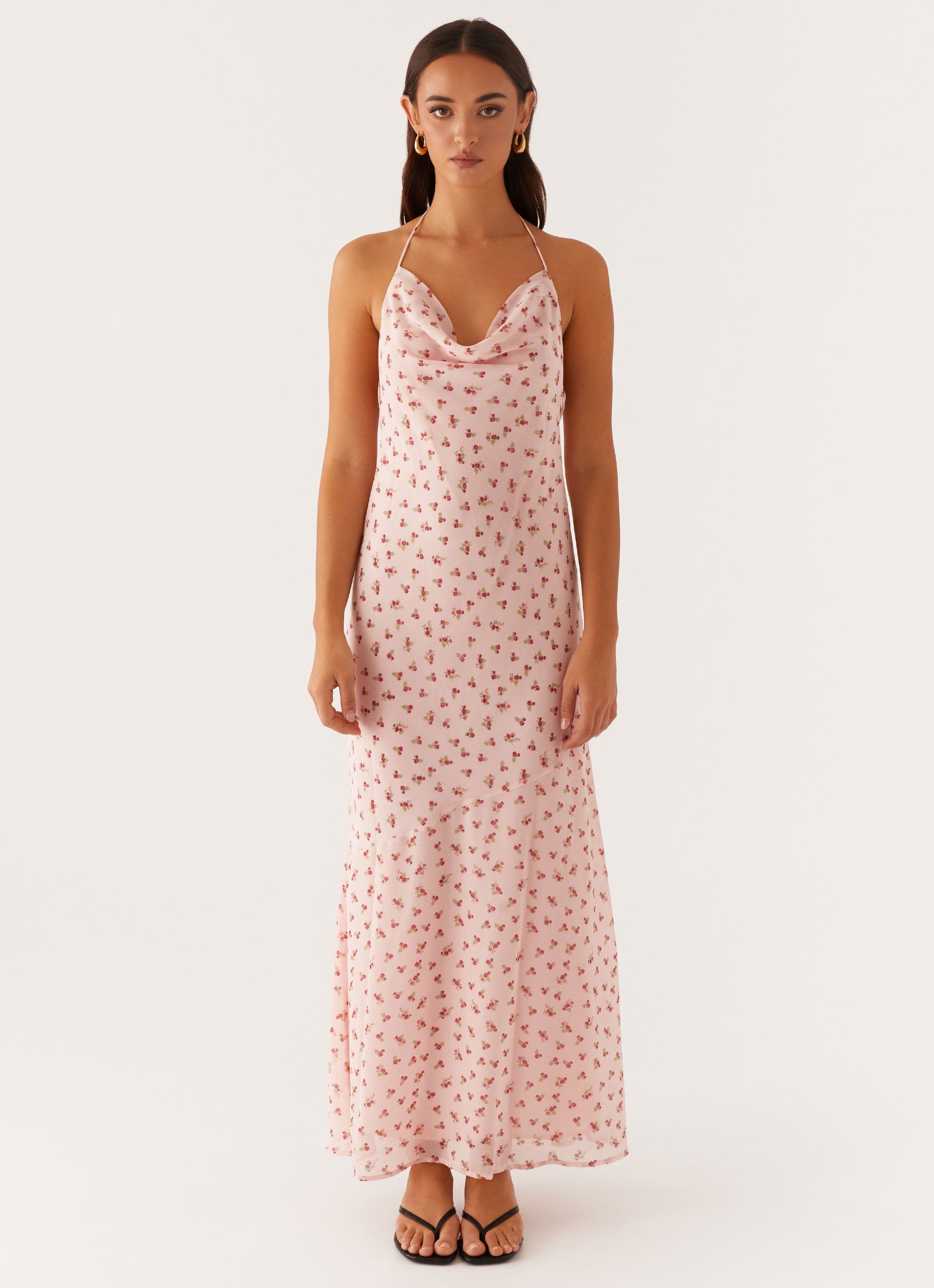 Alianna Cowl Neck Mesh Maxi Dress - Pink Flower – Peppermayo UK