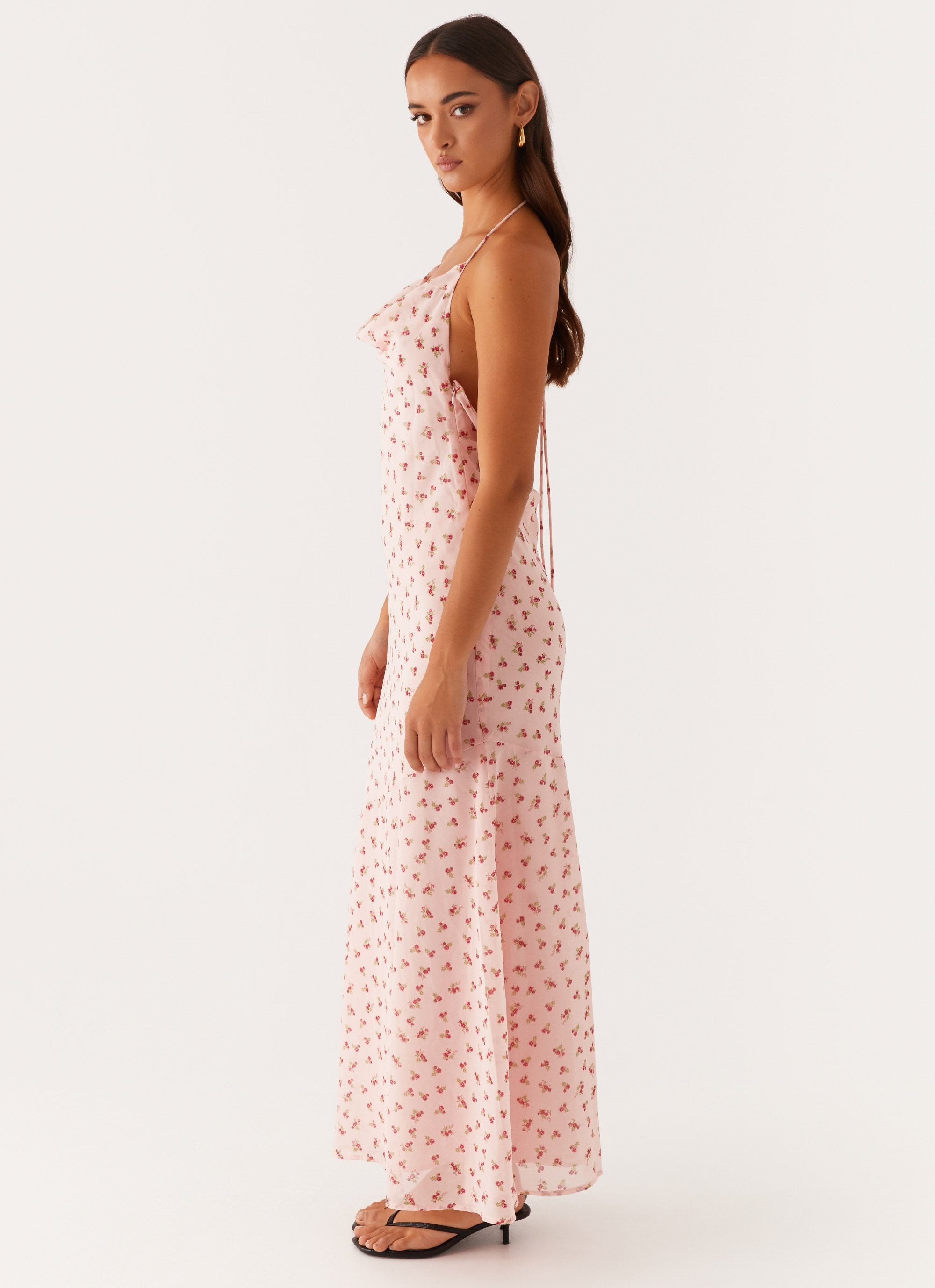Alianna Cowl Neck Mesh Maxi Dress - Pink Flower – Peppermayo UK