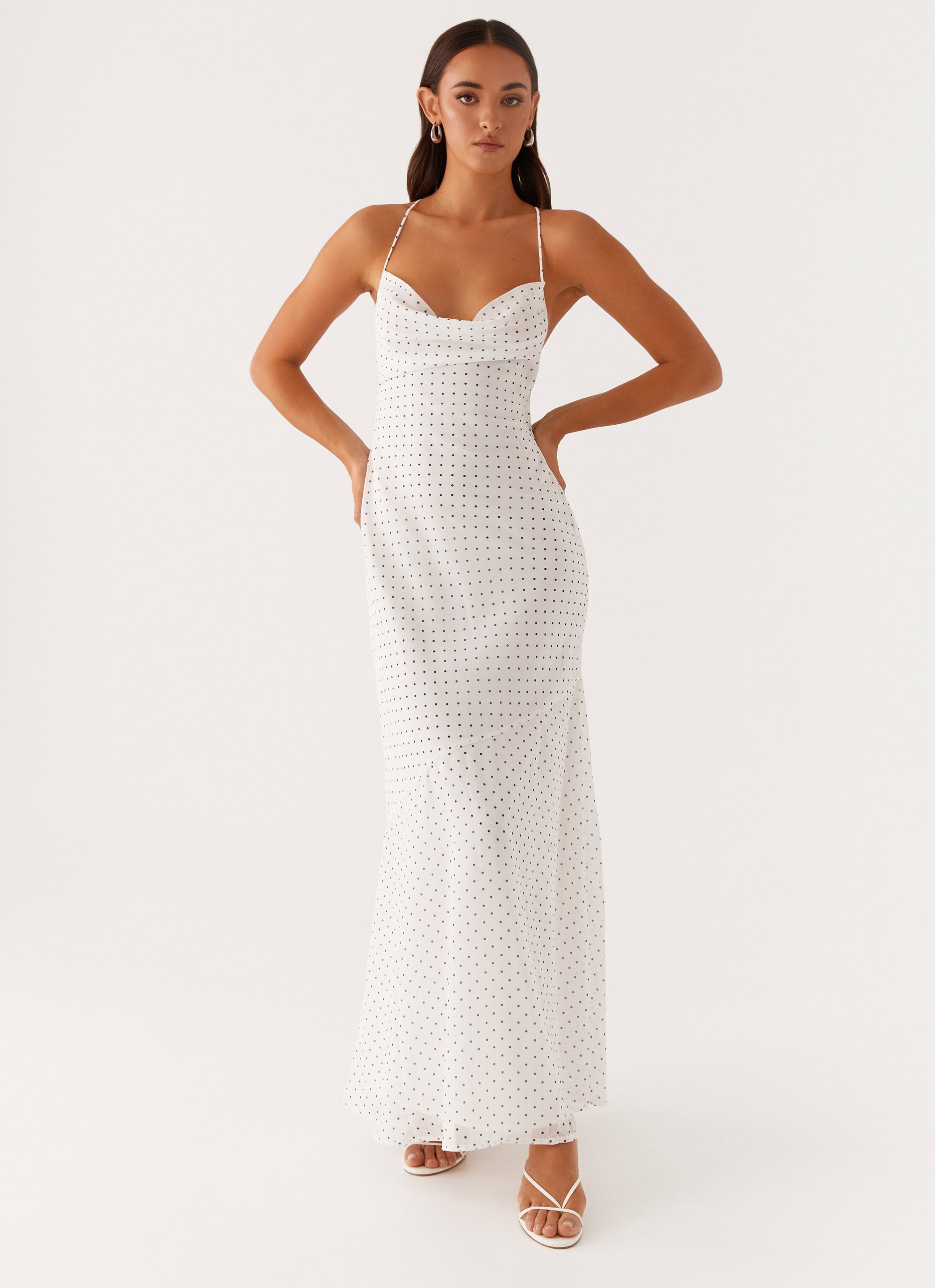Alianna Cowl Neck Mesh Maxi Dress - White Polka Dot – Peppermayo UK
