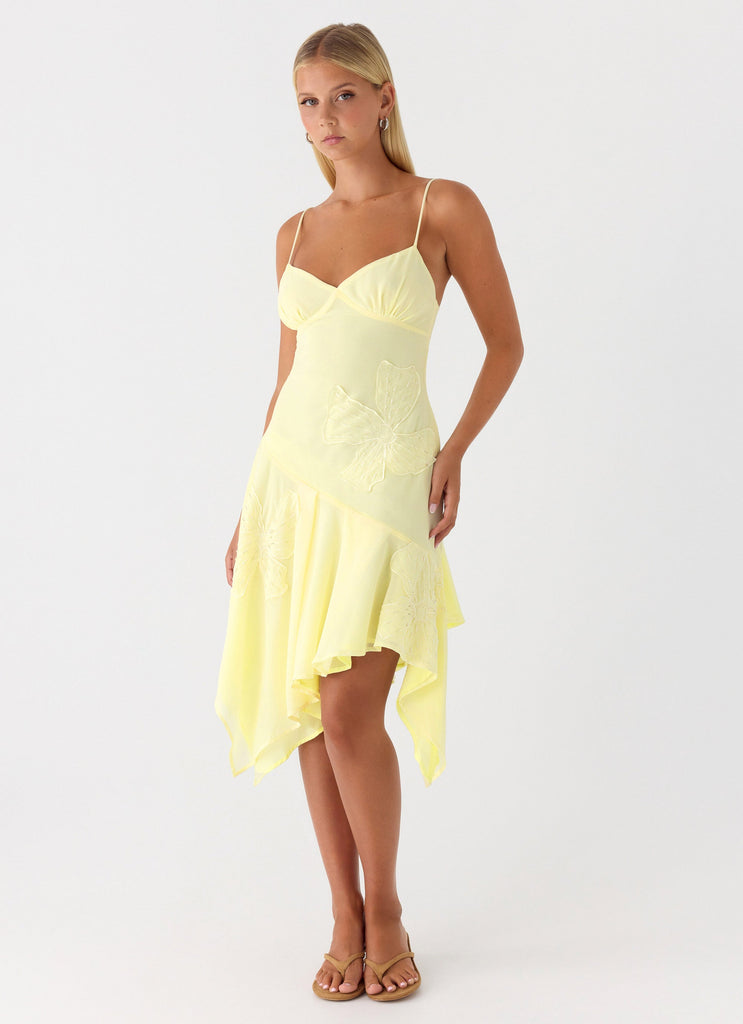 Aysha Beaded Flower Midi Dress - Yellow – Peppermayo UK