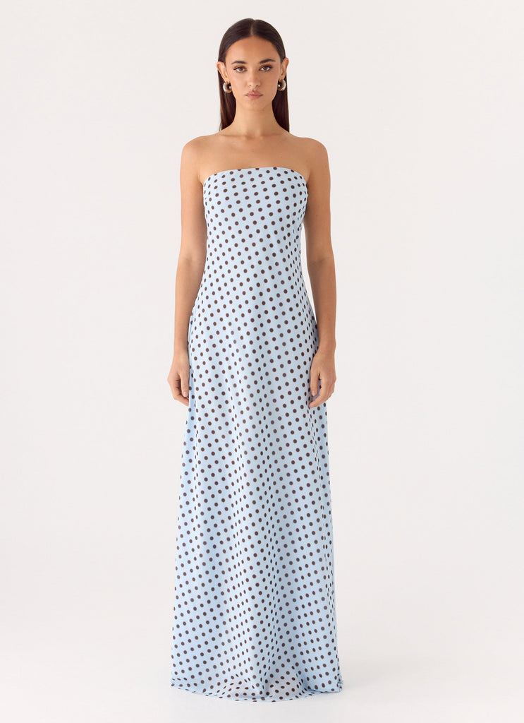 Chaniva Maxi Dress - Blue Mocha Dot – Peppermayo UK