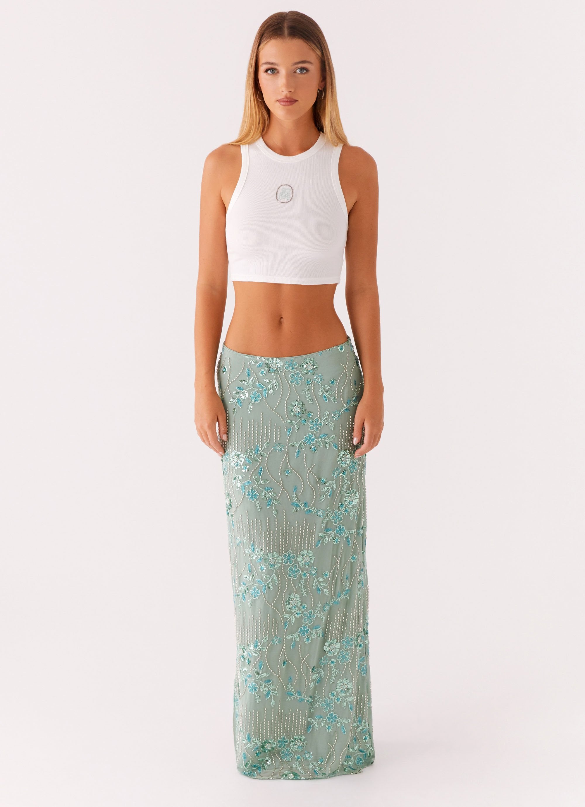 Corinna Low Rise Sequin Maxi Skirt - Mint – Peppermayo UK