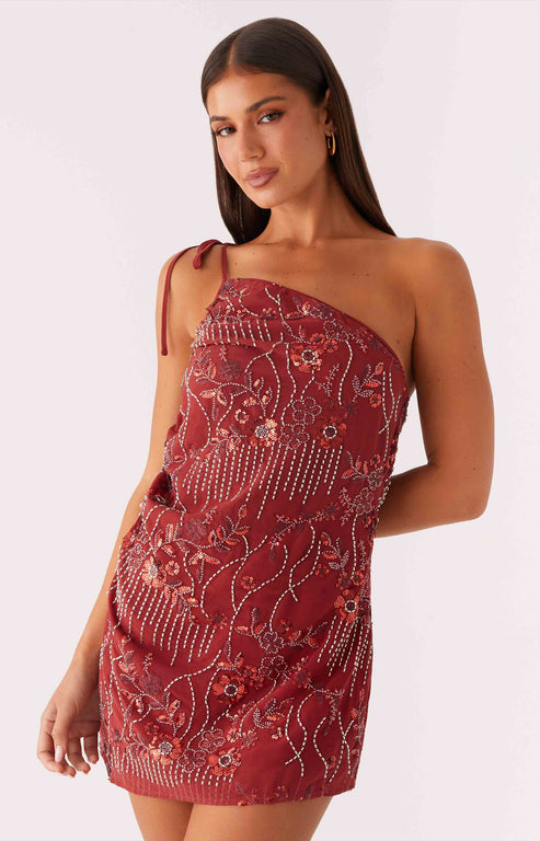 Heavy Hearted Linen Mini Dress - Cinnamon Palm – Peppermayo UK