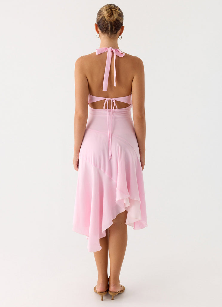 Faelie Halter Neck Asymmetrical Midi Dress - Pink – Peppermayo UK