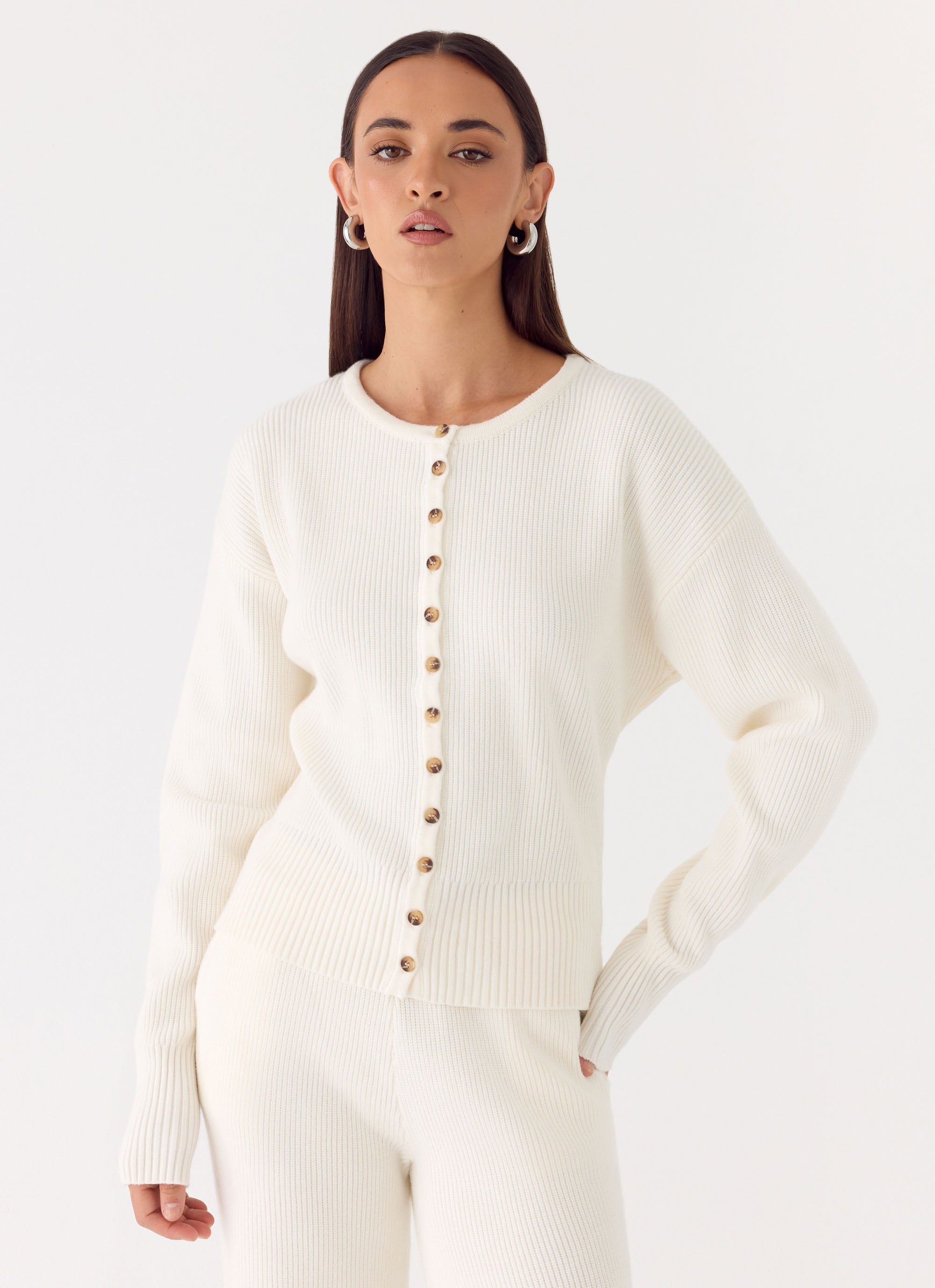 Harrison Cinched Knit Cardigan - Ivory – Peppermayo UK