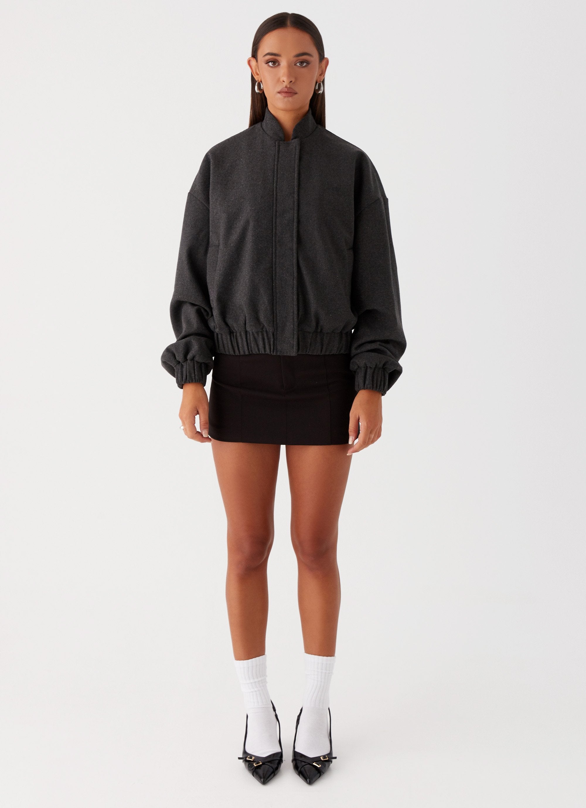 Lorelei Oversized Bomber Jacket - Charcoal – Peppermayo UK