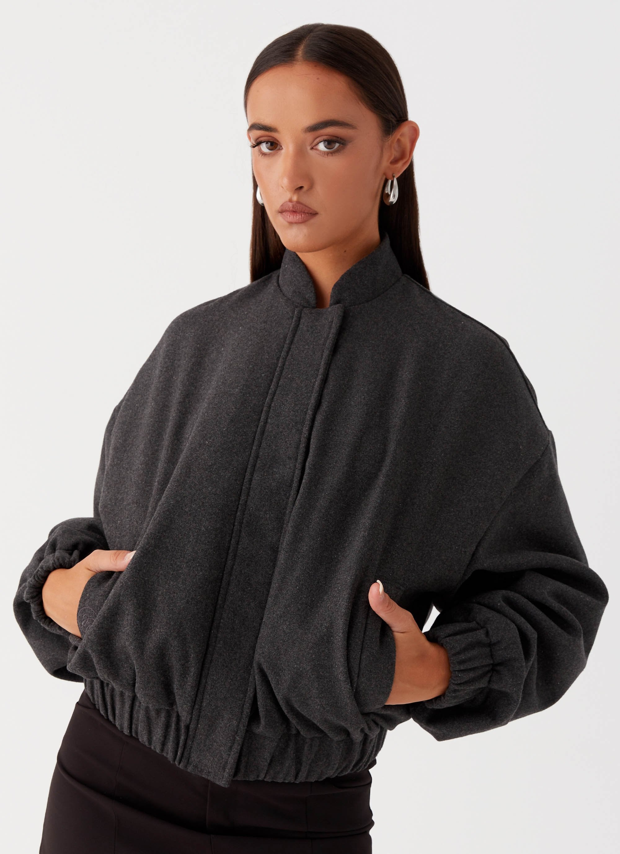 Lorelei Oversized Bomber Jacket - Charcoal – Peppermayo UK