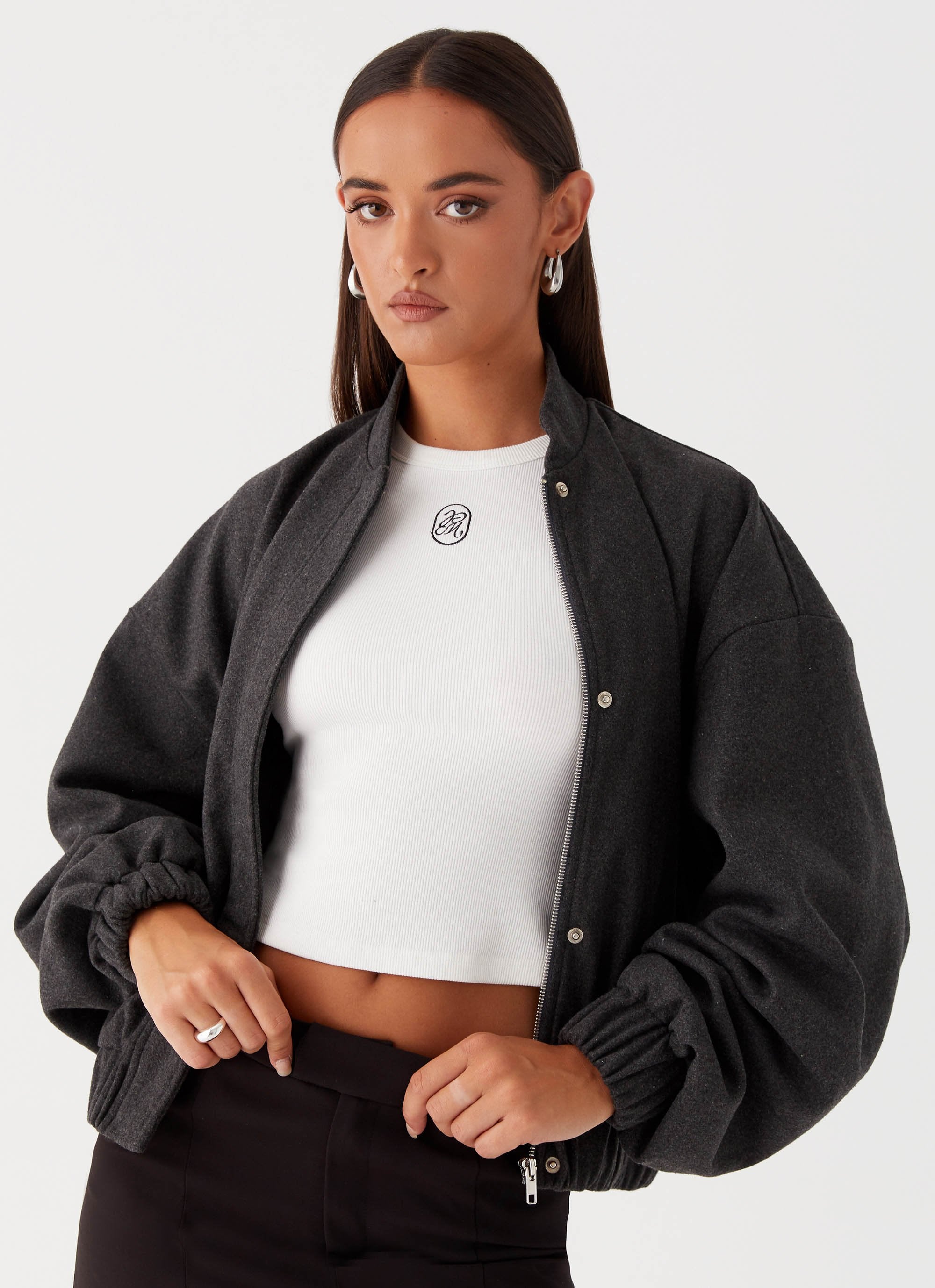 Lorelei Oversized Bomber Jacket - Charcoal – Peppermayo UK