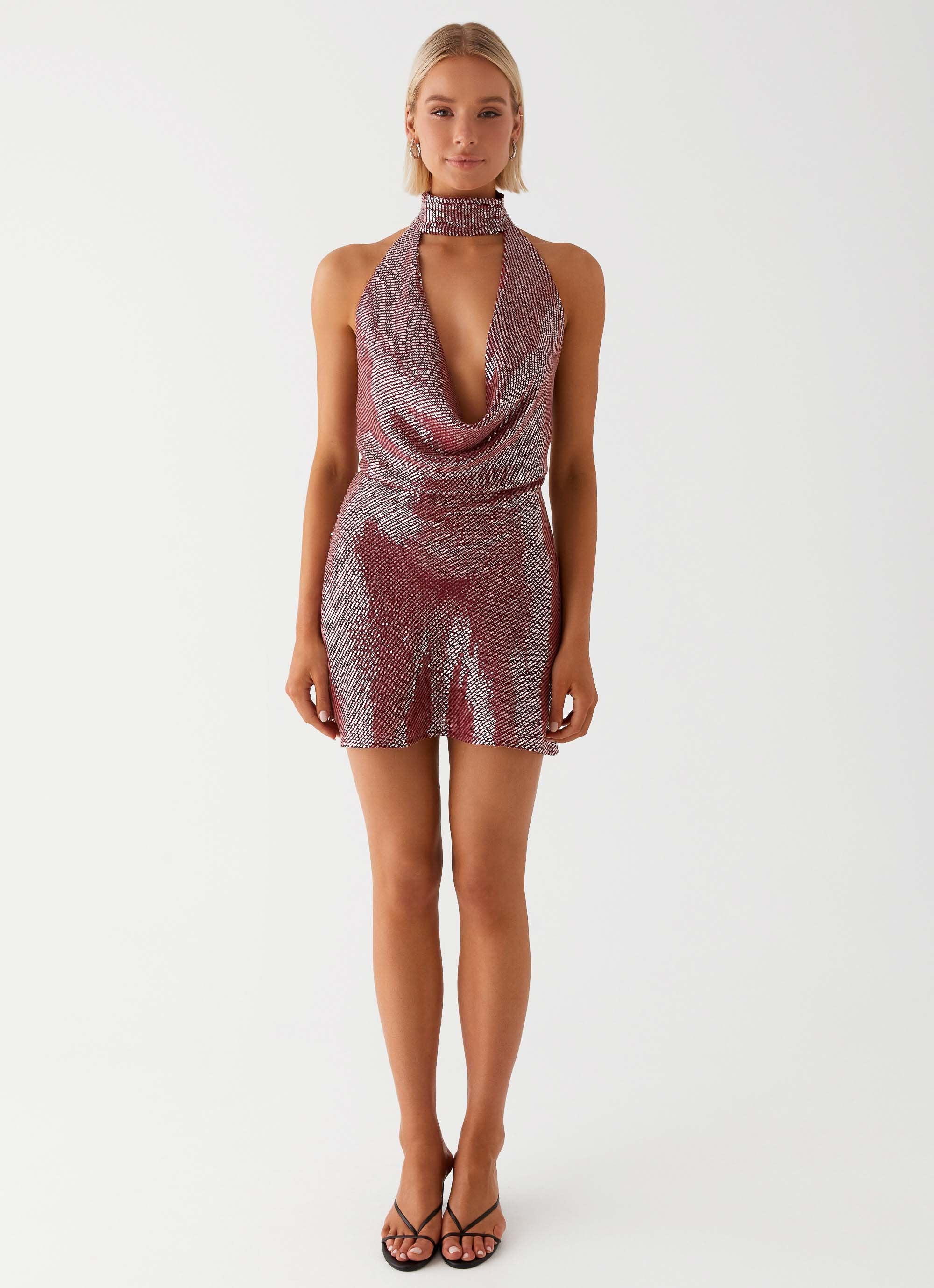 Nora Sequin Cowl Neck Mini Dress - Red – Peppermayo UK