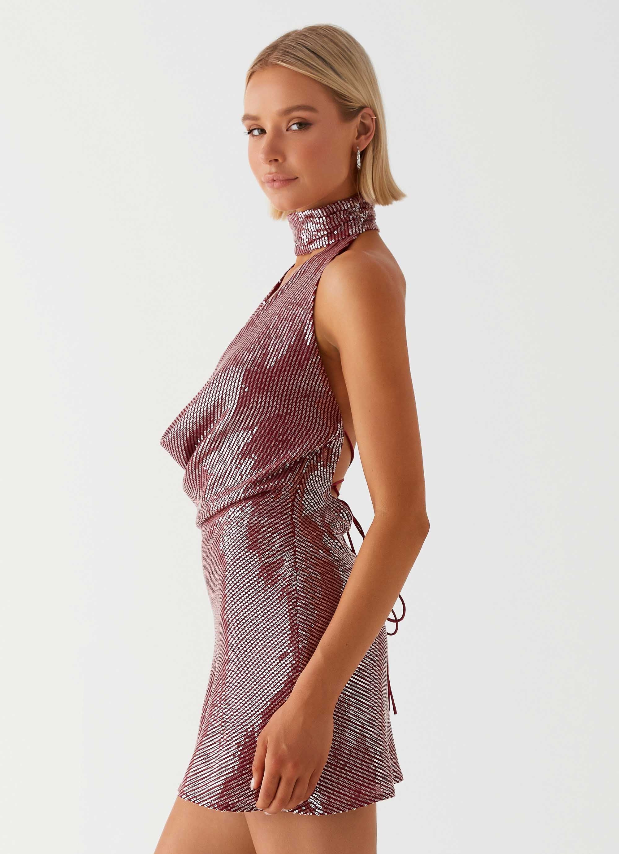 Nora Sequin Cowl Neck Mini Dress - Red – Peppermayo UK