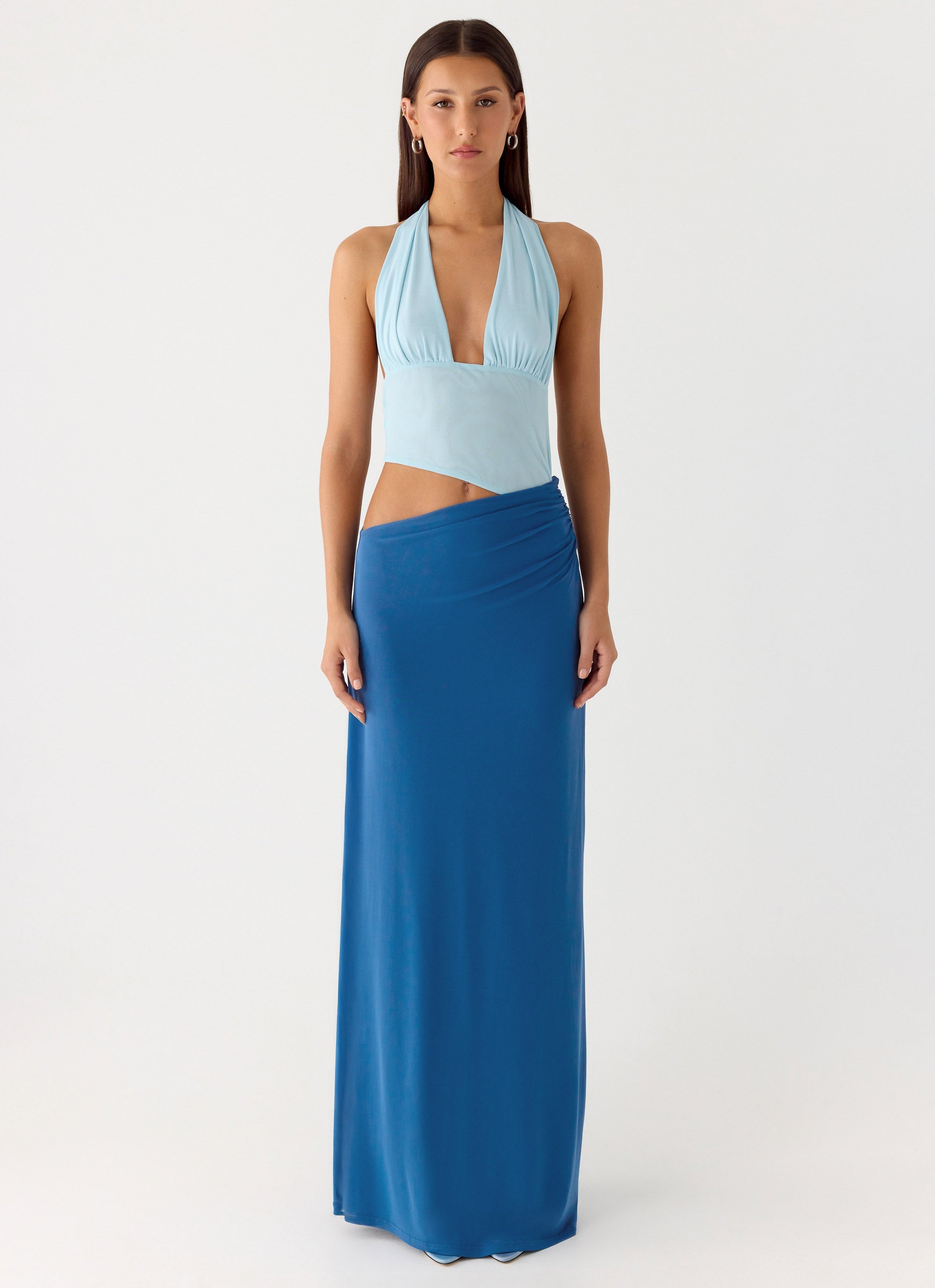 Saresther Halter Neck Maxi Dress - Blue – Peppermayo UK