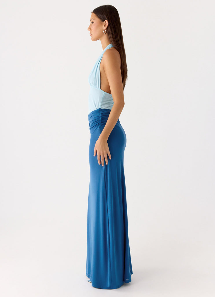 Saresther Halter Neck Maxi Dress - Blue – Peppermayo UK