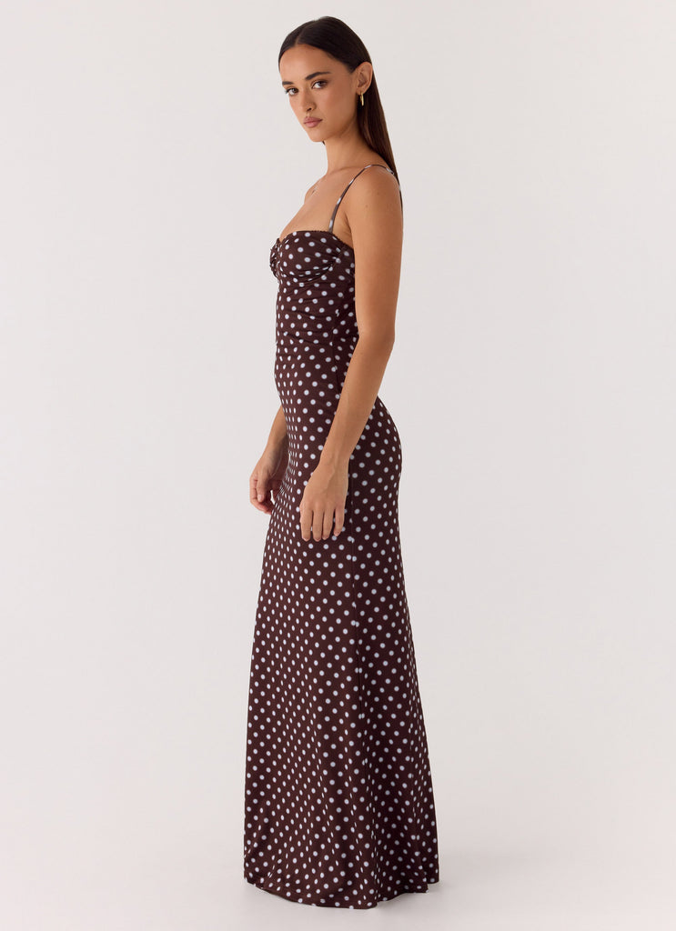Vamonos Maxi Dress - Chocolate Blue Dot – Peppermayo UK